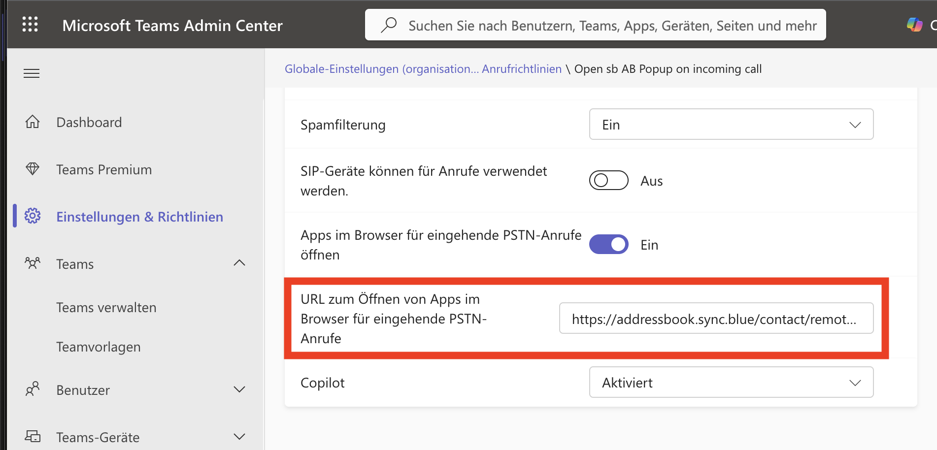 Wie richte ich die Namensauflösung bei eingehendem Teams-Anruf ein (via sync.blue® ADRESSBUCH ...